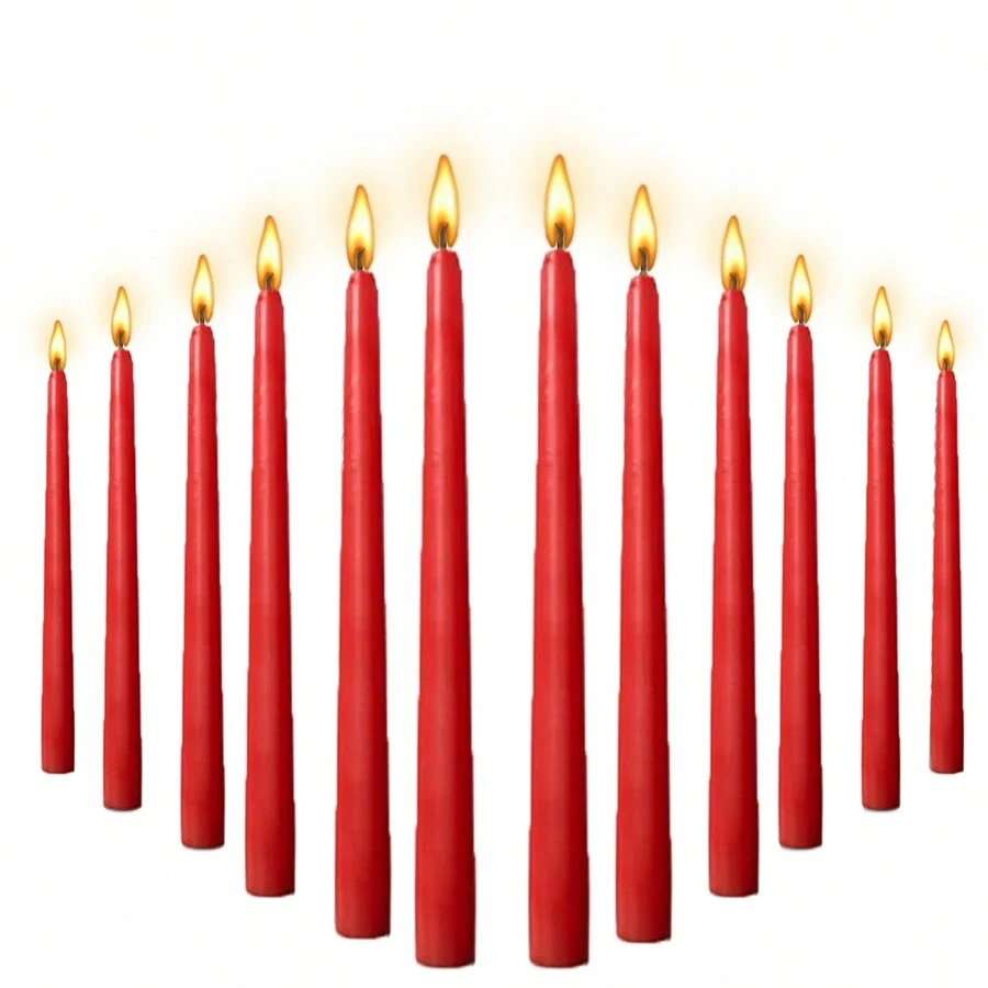12pcs 10 Inch (25cm) Classic Red Candles, Each With 7hrs Burning Time ...