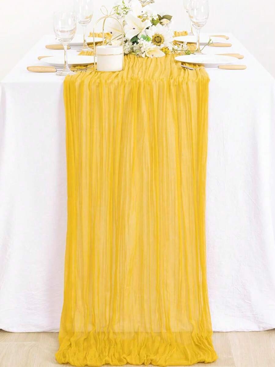 1pc Polyester Crinkle Table Runner, Cheesecloth Table Runner, Gauze ...