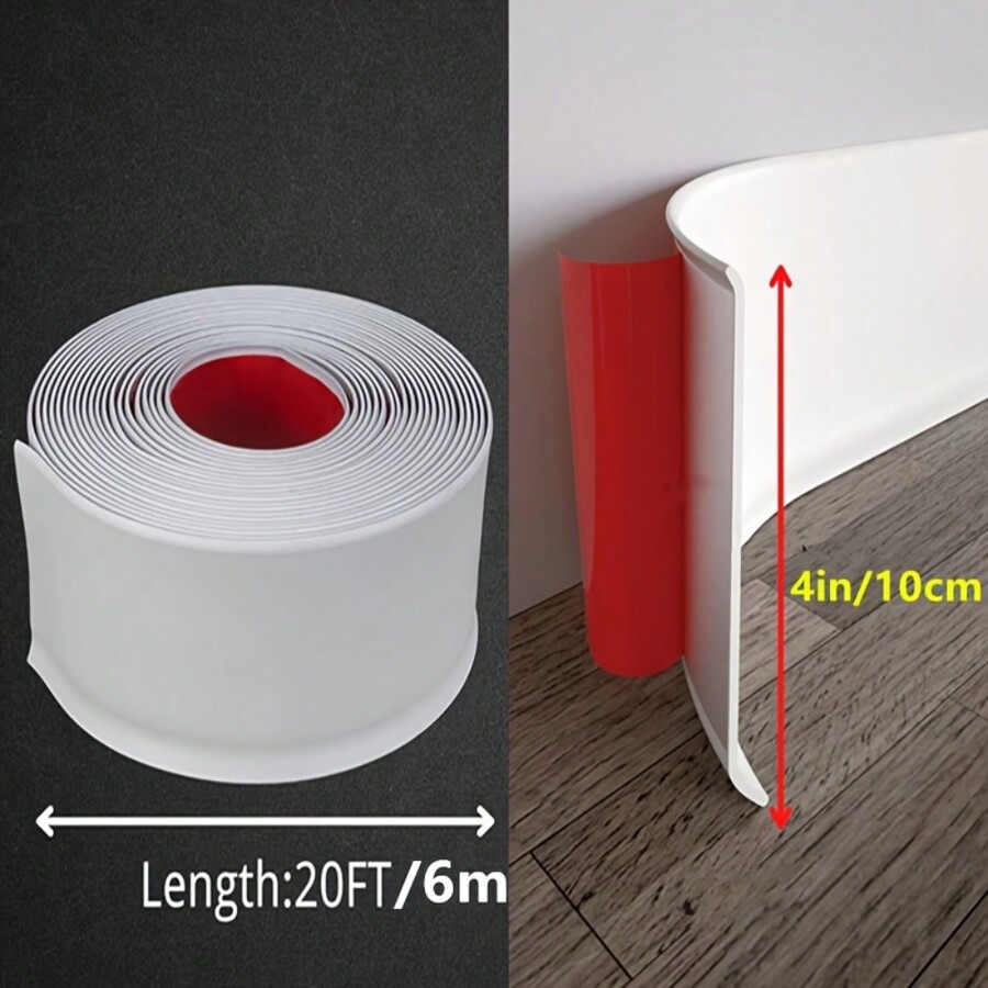 1pc 4 Inch X 20 Feet Flexible Baseboard Molding Trim, Self-Adhesive ...
