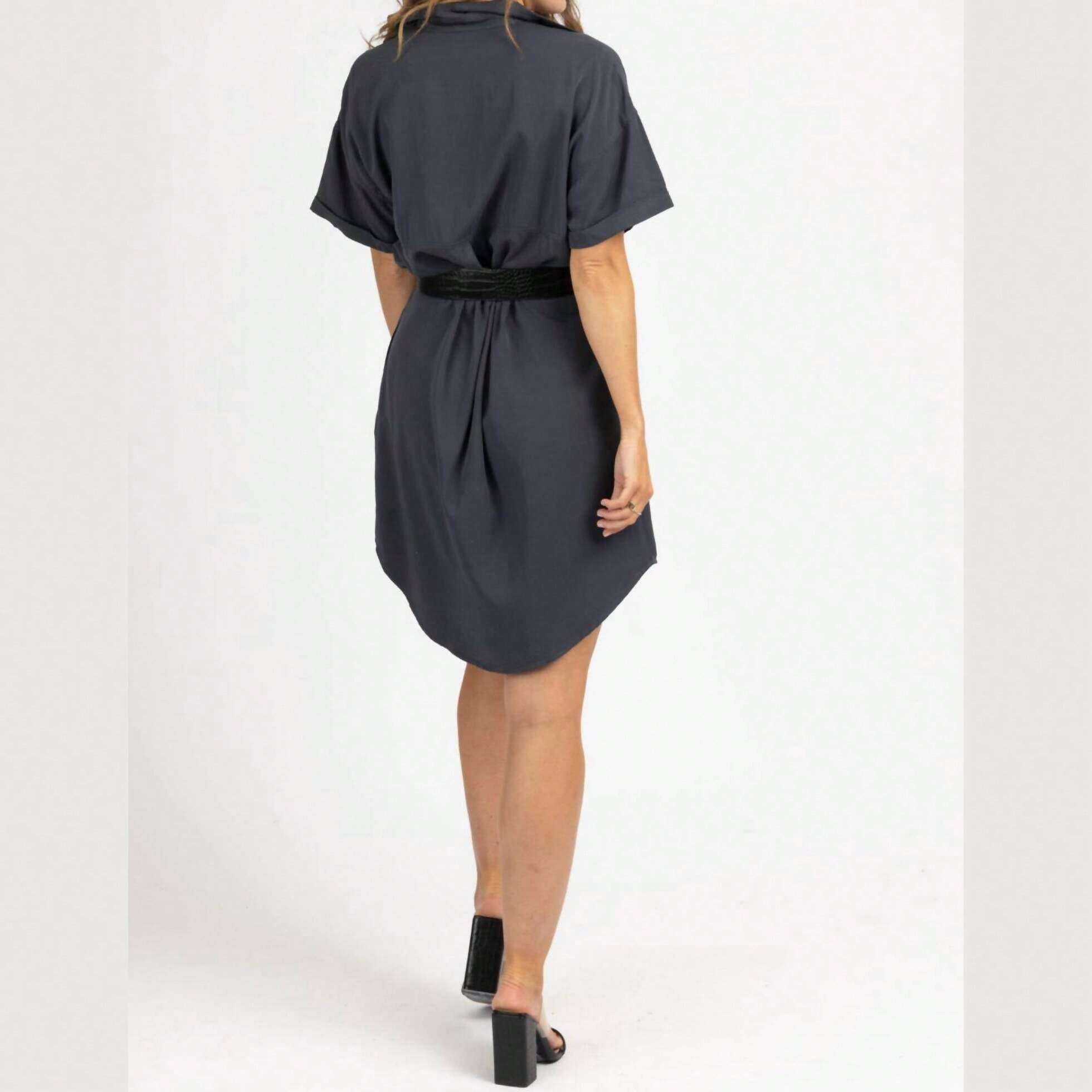 Fore FORE Collared Shirt Dress In Washed Black | SHEIN USA