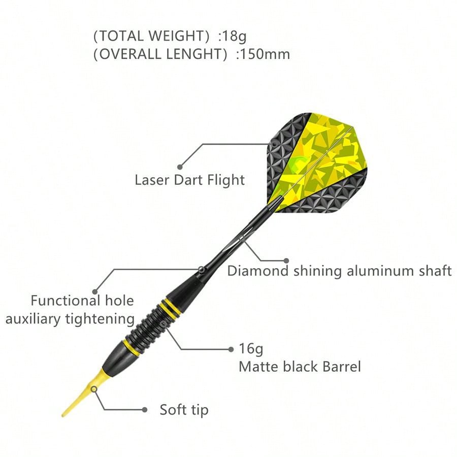 1PC Cool Laser Yellow Dart Set, Metal Tip Dart Set With Case, Dart Shaft, Dart Bowl And ...