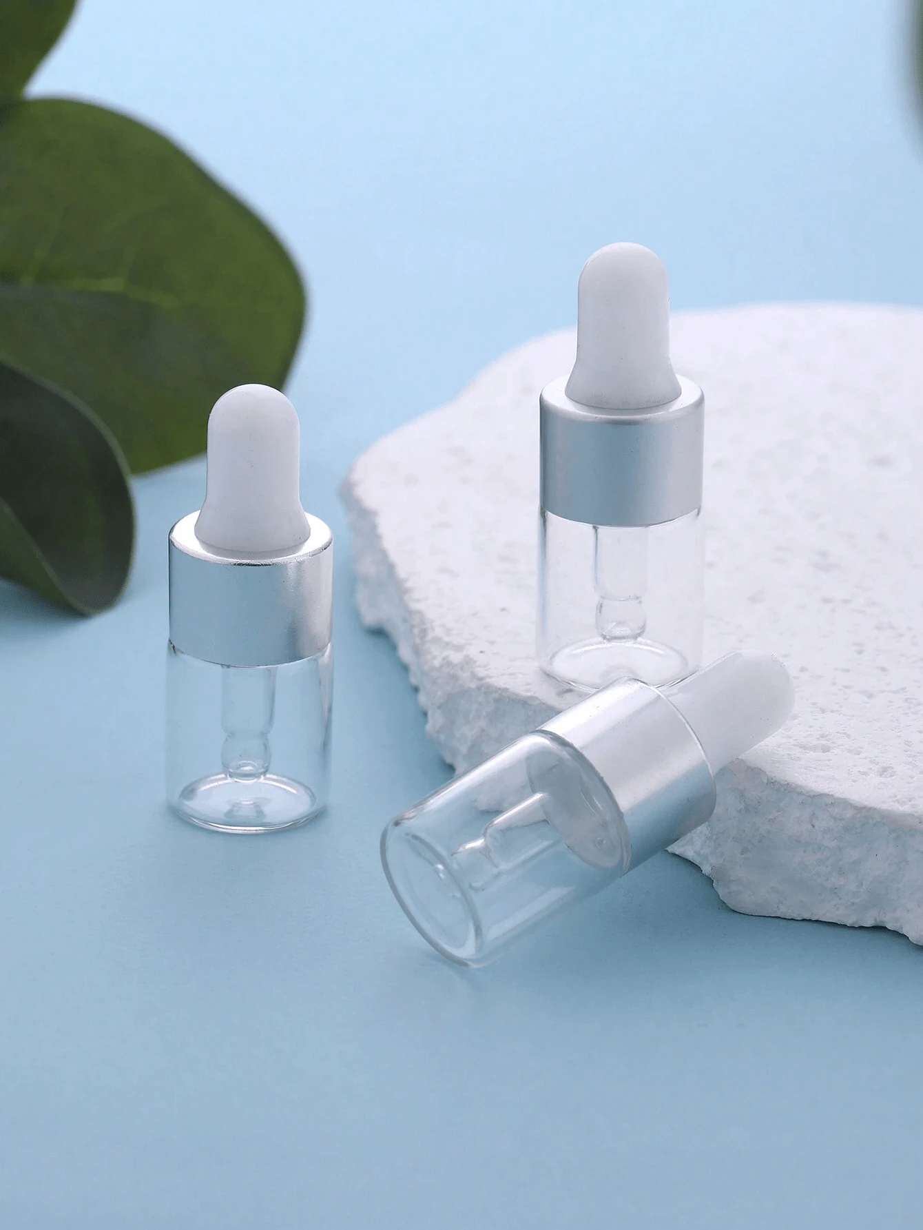 3Pcs 2Ml Mini Glossy Silver Cap Glass Dropper Bottle Set Small Sample ...