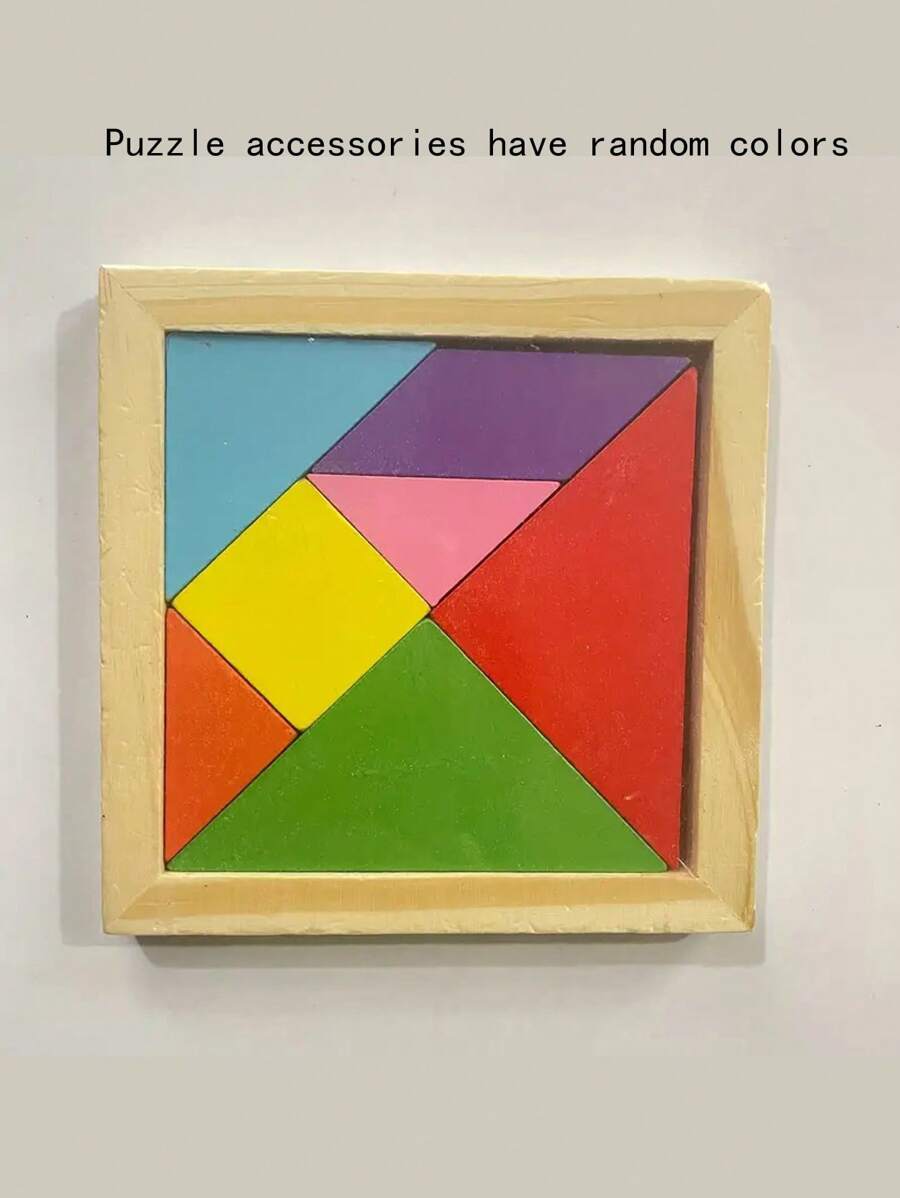 Wooden Tangram Puzzle Board Game, 7 Pieces Colored Blocks, Educational ...