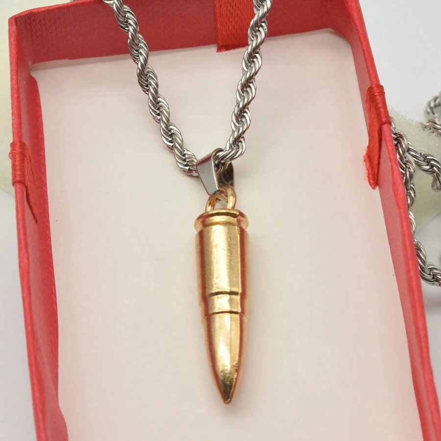 Stainless Steel Rope Chain Stylish Punk Bullet Pendant Necklace Man And ...