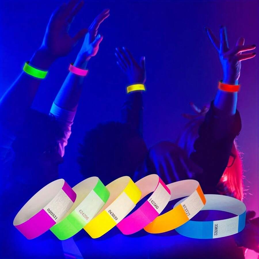 20Pcs Purple Waterproof Tearproof Neon Disposable Wristbands ...