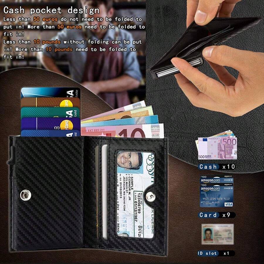 Men Credit Card Holder Slim Fit Pop Up Metal Wallet With RFID Blocking ...