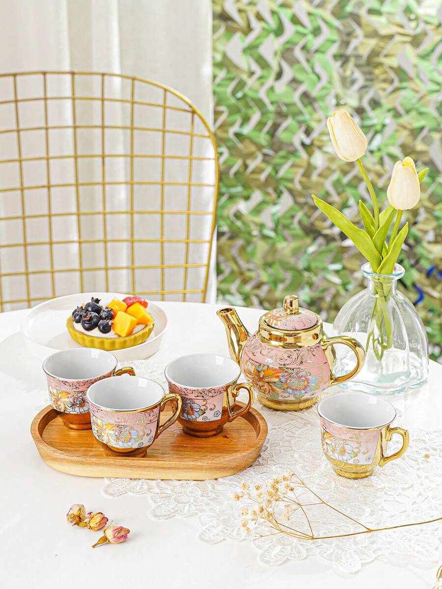 New European Style Electroplated Ceramic Tea Set, Gold Plated Coffee ...