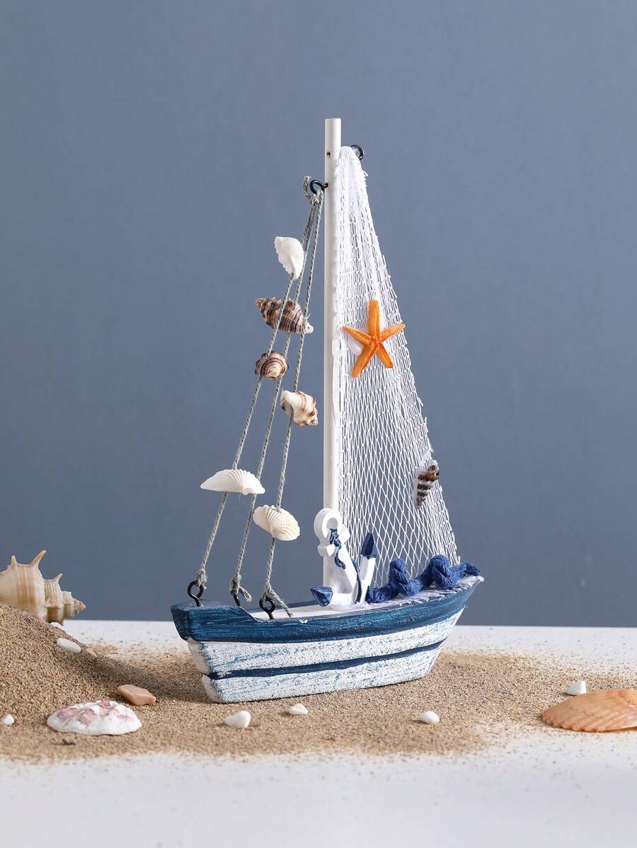 1pc Resin & Wood Creative Sailing Ship Decor Gift With Fishing Net ...