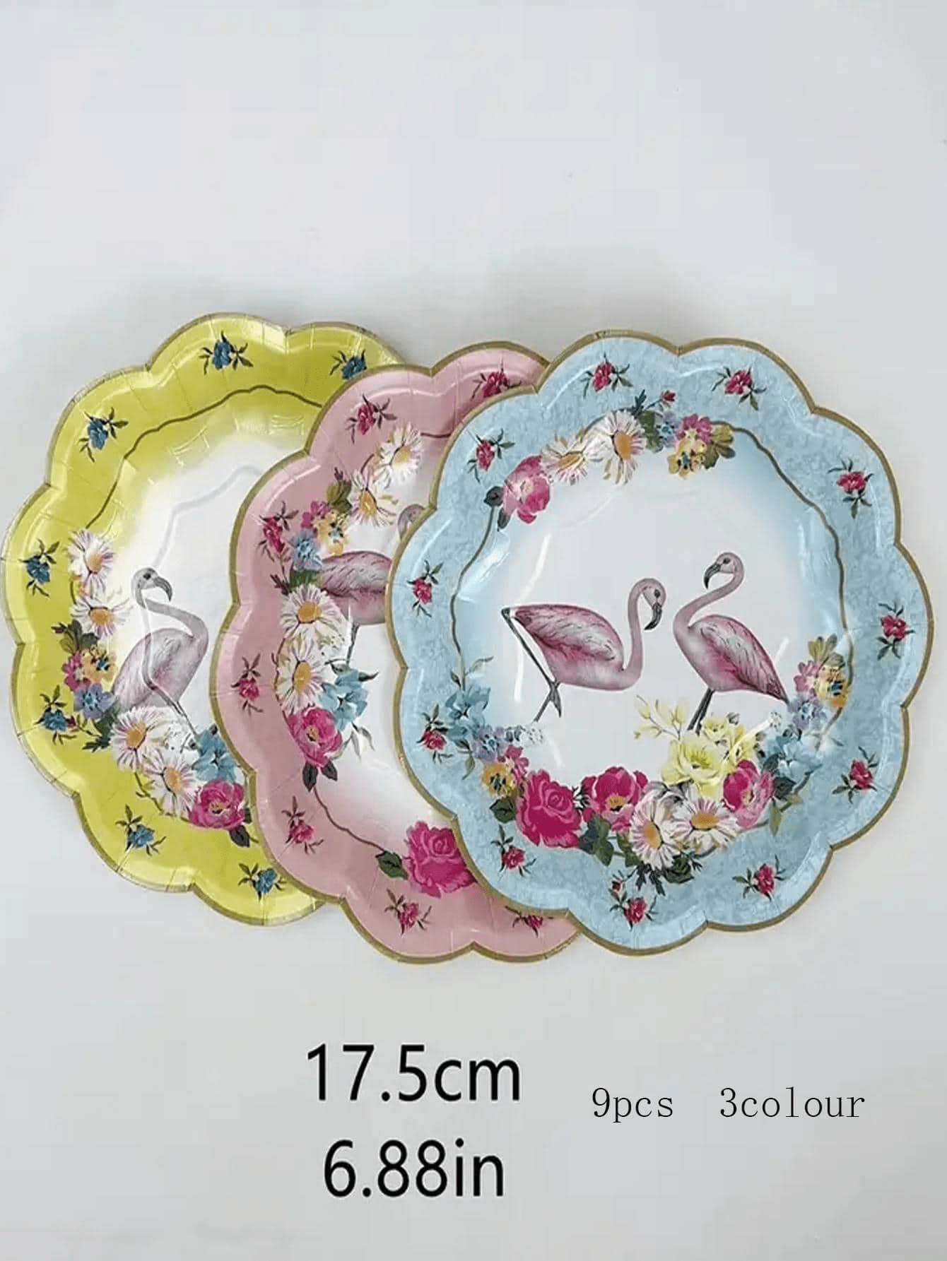 9pcs Disposable Paper Plate, 17.5cm Greaseproof & Three Colors Style ...