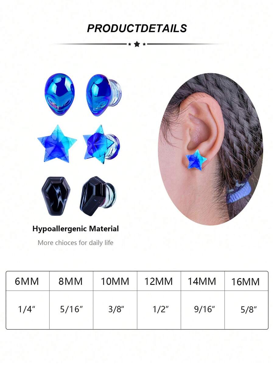 2PCS Glass Handmade Ear Plugs Glass Shell Teardrop Heart Shape Blue ...