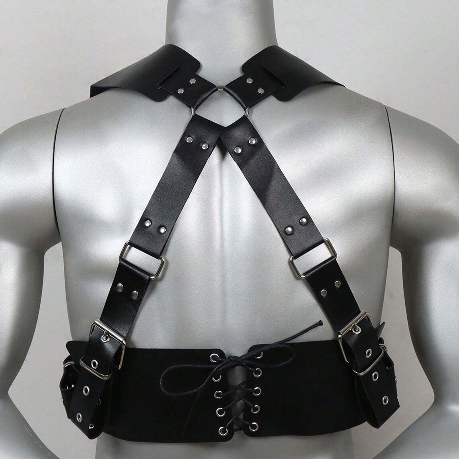 Men Garter Faux Leather Restraints Chest Harness Strap Suspender Belt ...