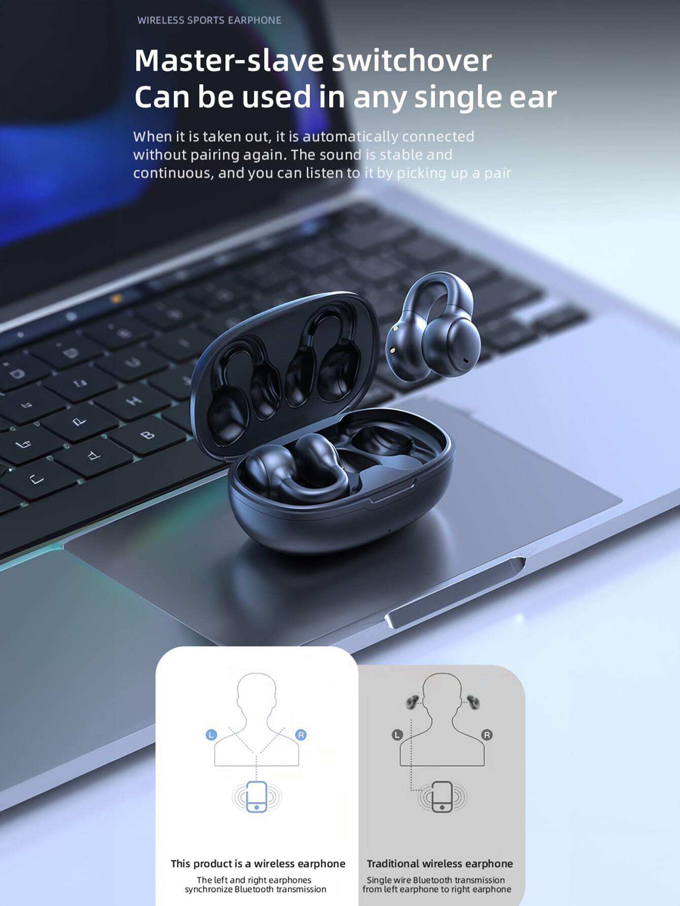 Black M30 Wireless Earphone Noise Reduction Stereo Earbuds Bone ...