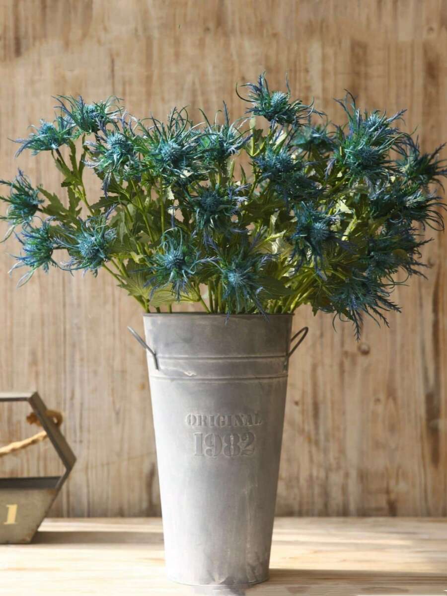 12 Heads Blue Artificial Thistle Flowers Bouquet 25.6inch, Silk Fake ...