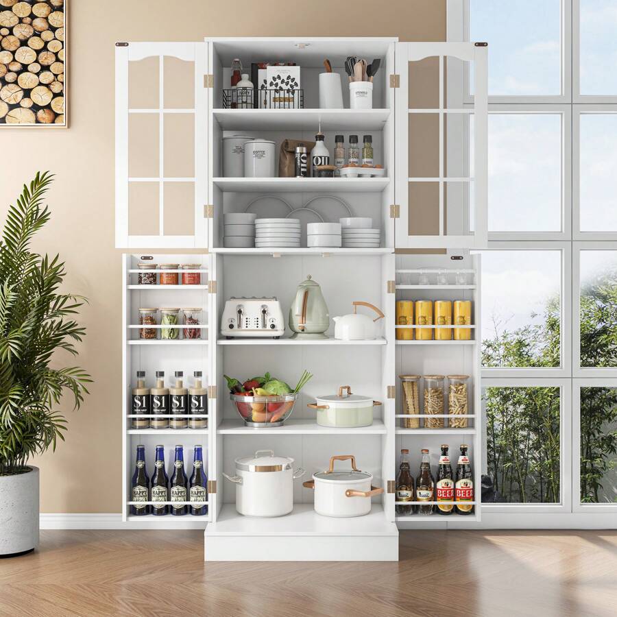 DDLFUY Kitchen Pantry Cabinet With Adjustable Shelves, Freestanding ...