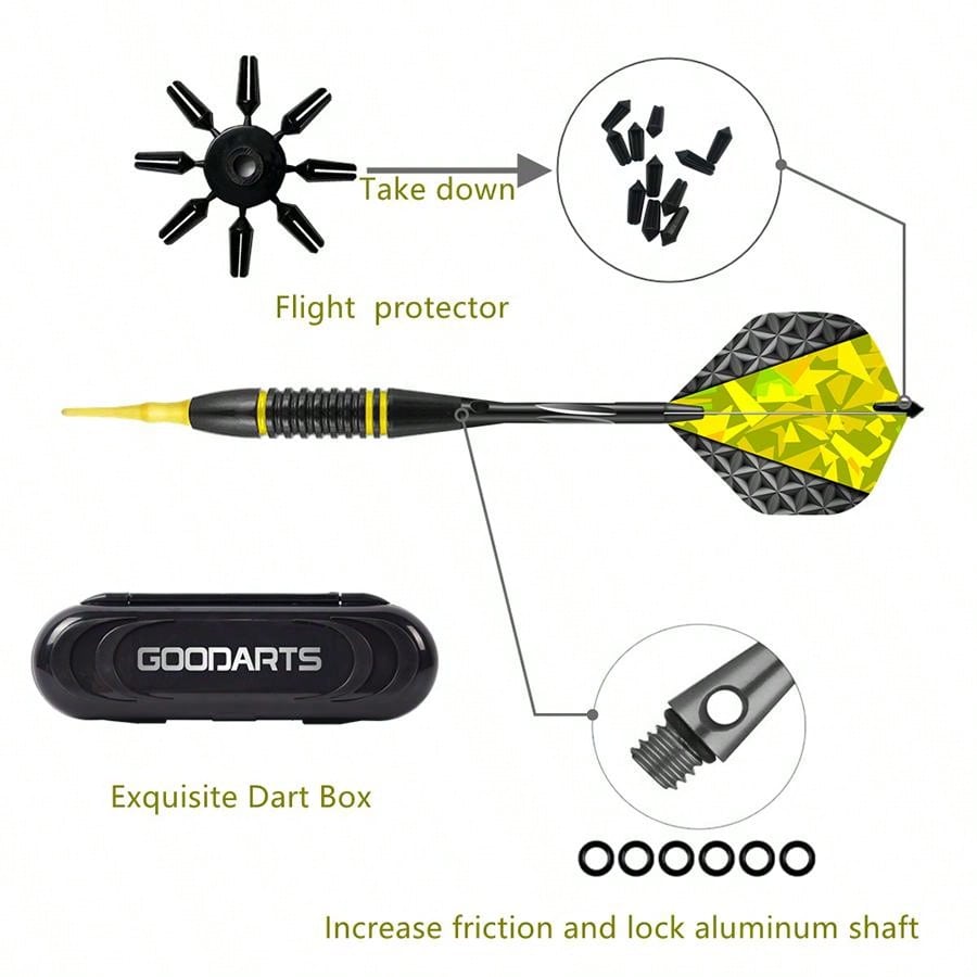 1PC Cool Laser Yellow Dart Set, Metal Tip Dart Set With Case, Dart Shaft, Dart Bowl And ...