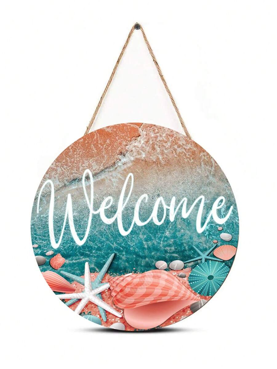1Pc Welcome Wooden Plaque Sign For Wall Hanging Decor, Beach Round ...
