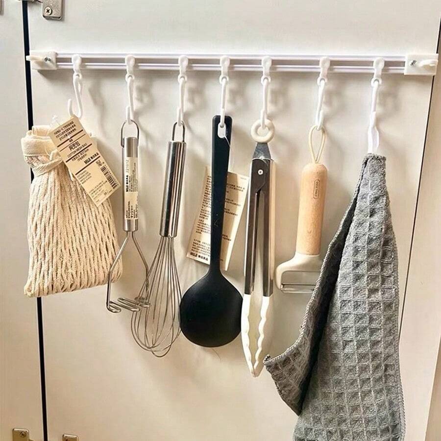 1set Sliding Hook Kitchen Storage Door Behind S Stick Hook Row Hook Non ...