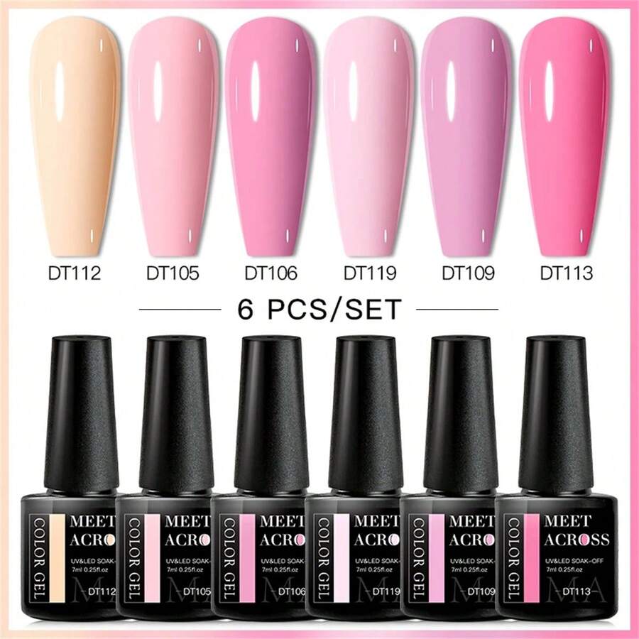 6Pcs Spring Pink Color Gel Nail Polish Set Semi Permanent Varnishes ...