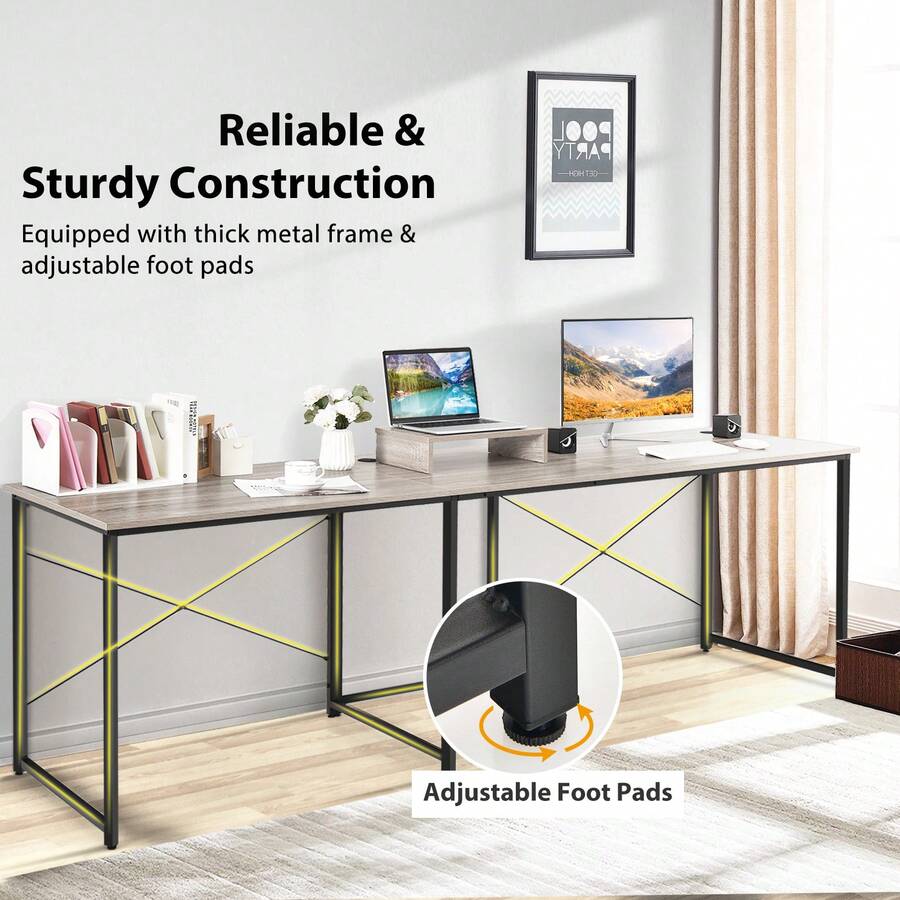 L-Shaped Computer Desk, 240cm Reversible Double Study Writing Workstation For 2 Person, Large ...