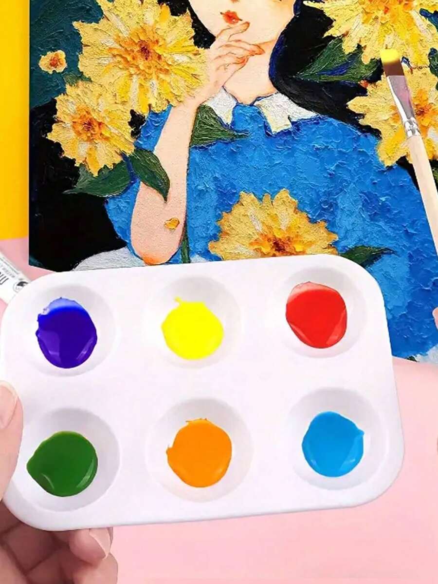10pcs White Plastic Paint Palette 6-Well Rectangular Watercolor Palette ...