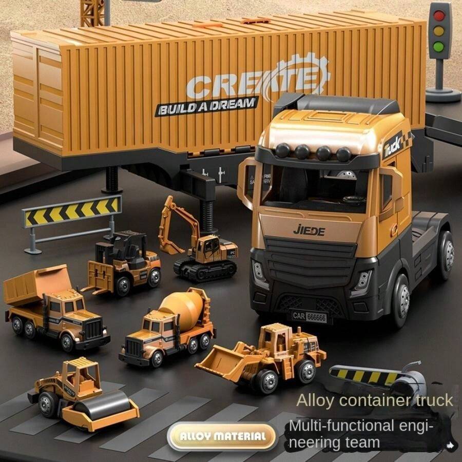 Alloy Inertia Shipping Container Engineering Truck Set With 6 Small ...