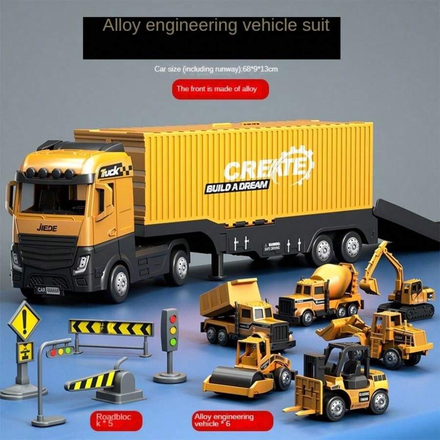 Alloy Inertia Shipping Container Engineering Truck Set With 6 Small ...