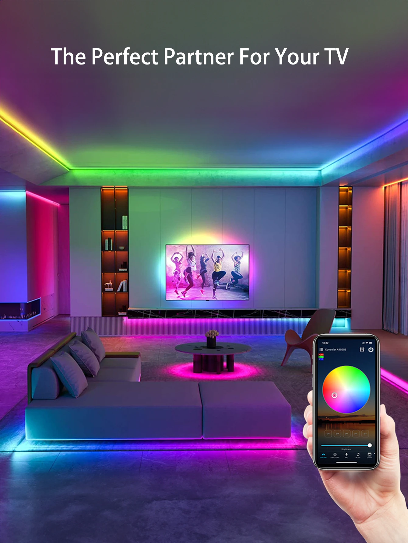 Acosh Neon 65.6ft Bluetooth LED Strip Light RGBIC Color Effect, Smart ...