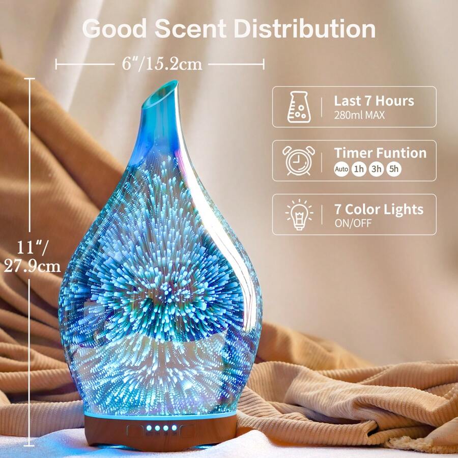 Porseme 280ml Large Glass Scented Oil Diffuser,3D Aromatherapy ...