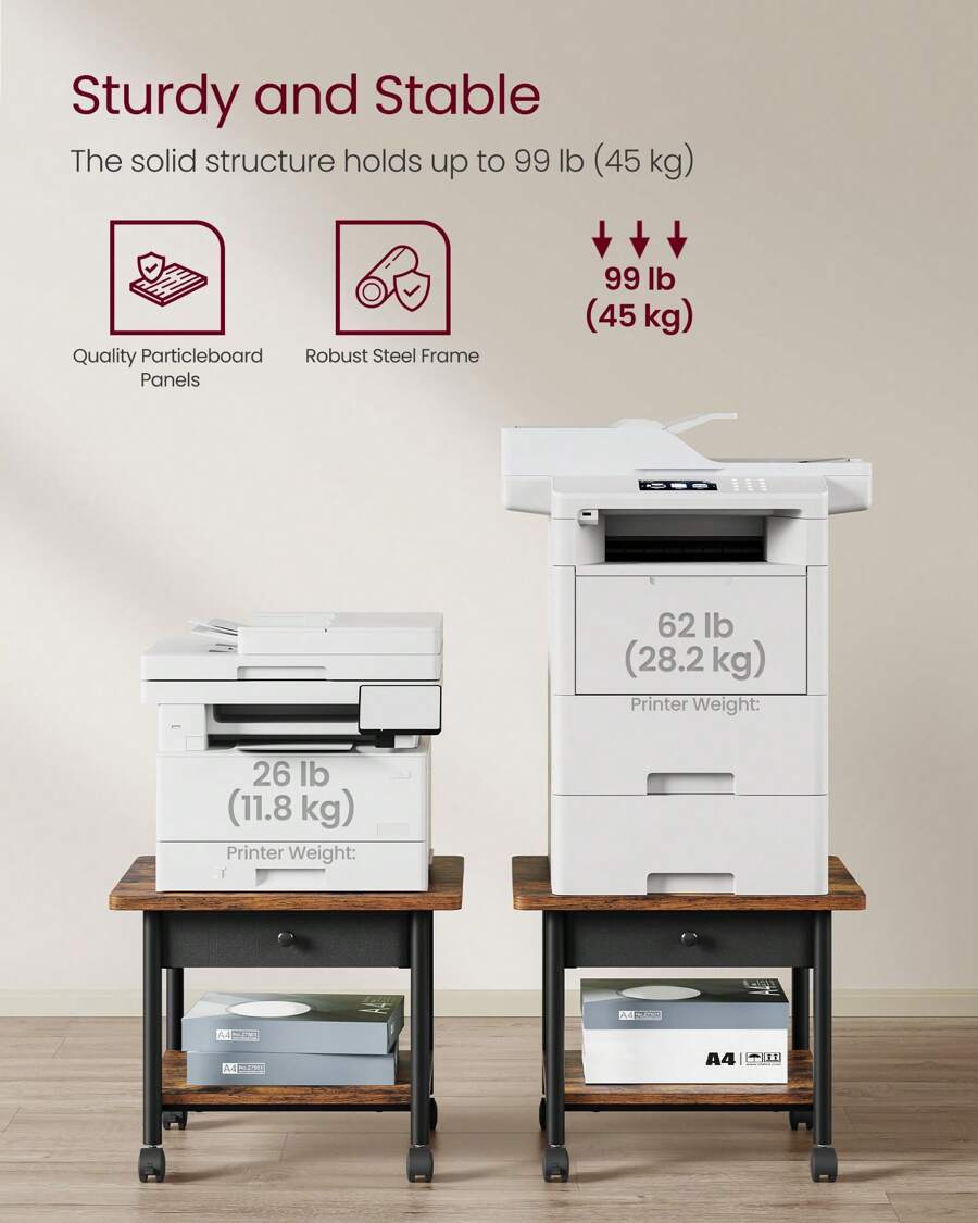 VASAGLE Printer Stand, Under Desk Printer Stand With Wheels, Drawer ...