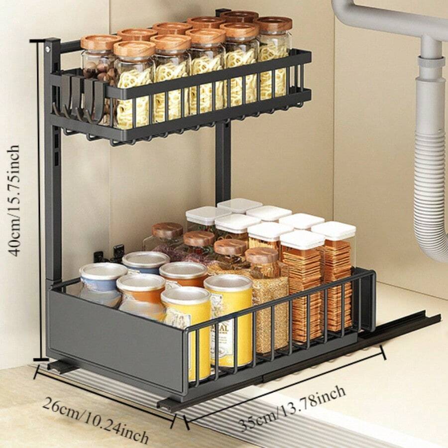 Kitchen Storage Rack Under Sink, Freestanding Cabinet Organizer, Multi ...