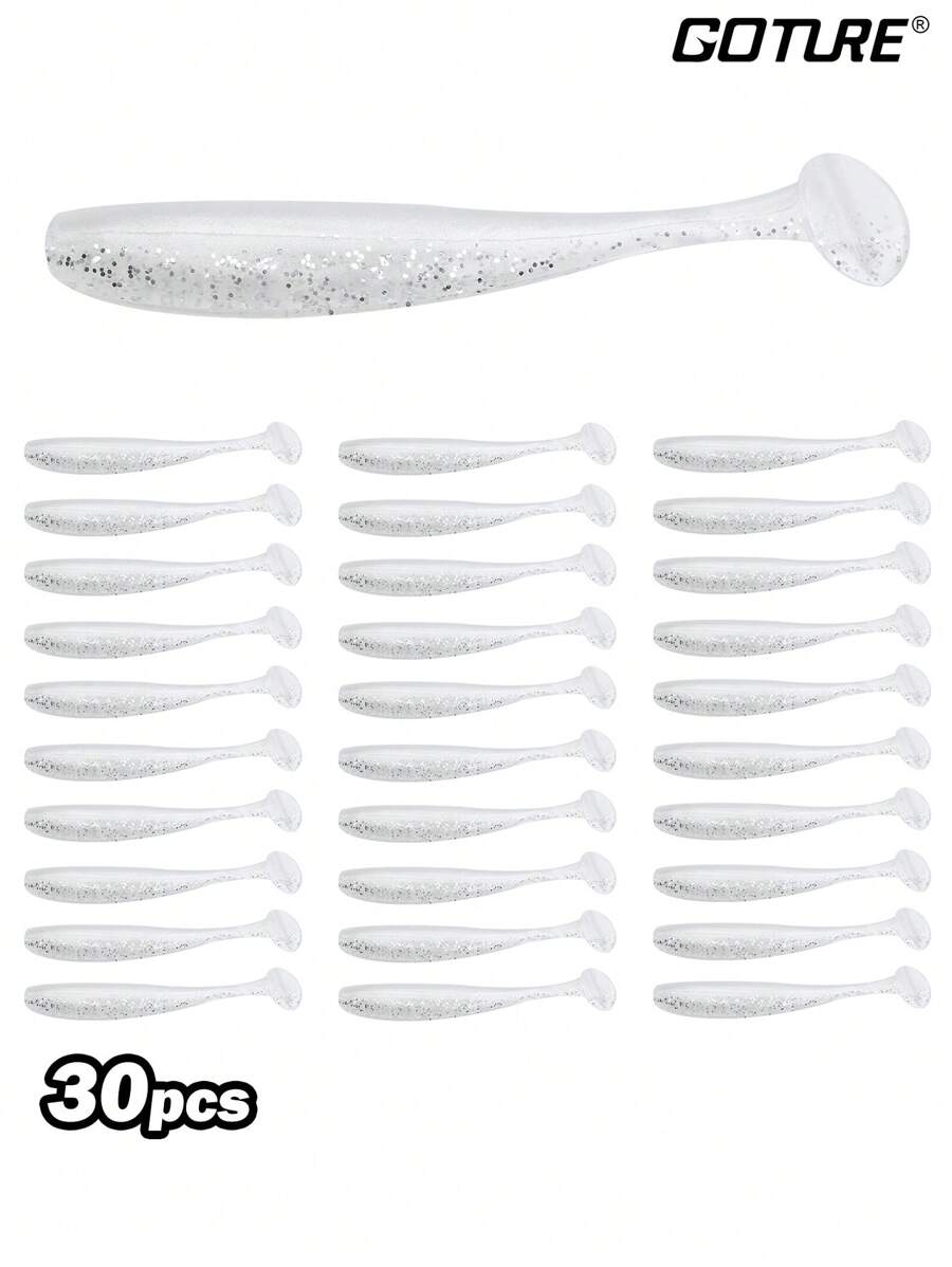 30pcs Soft Fishing Lures PVC Glossy Paddle Tail Swimbaits Bionic Worm ...