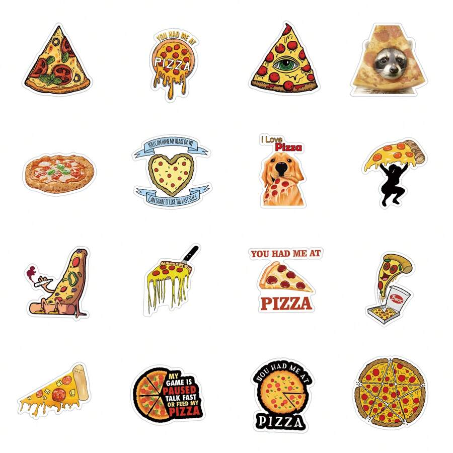 52pcs/Pack Pizza Shaped Stickers, Cute Cartoon Food, Snack, Dessert ...