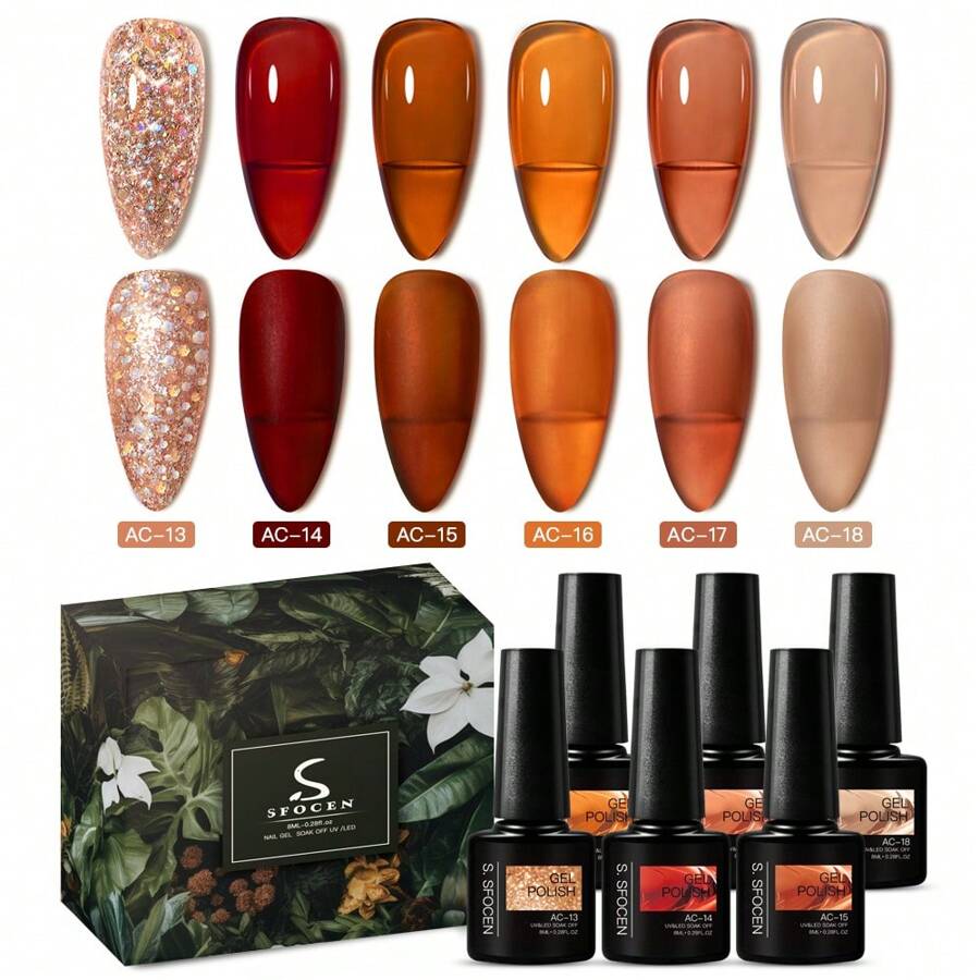 Jelly Crystal Gel Nail Polish 6PCS Set Sheer Crystal Transparent Gel ...