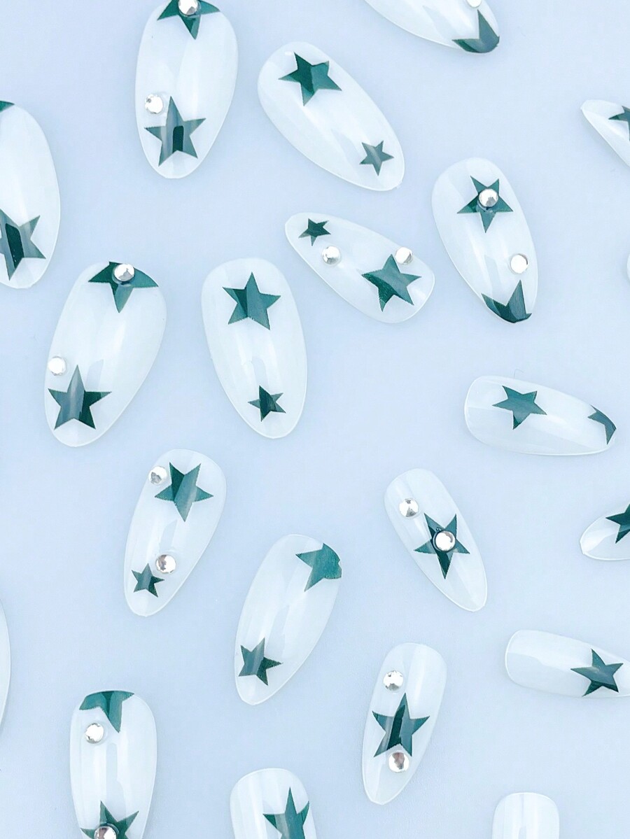 Enhance Your Look! 24pcs Medium To Long Sharp Star & Rhinestone Nail ...