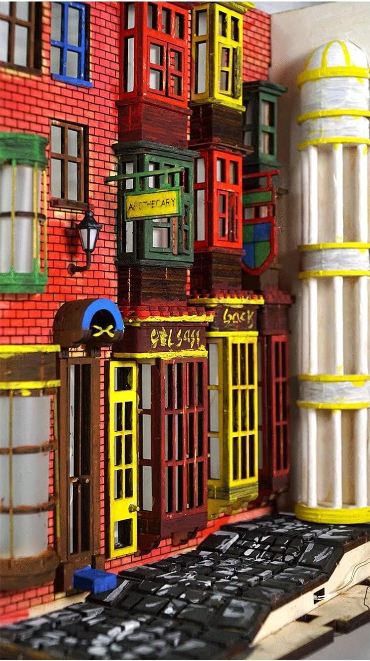 Wooden Diagon Alley Book Nook Kit Bookend Stand Bookshelf Insert DIY Decor Model Building Kit ...