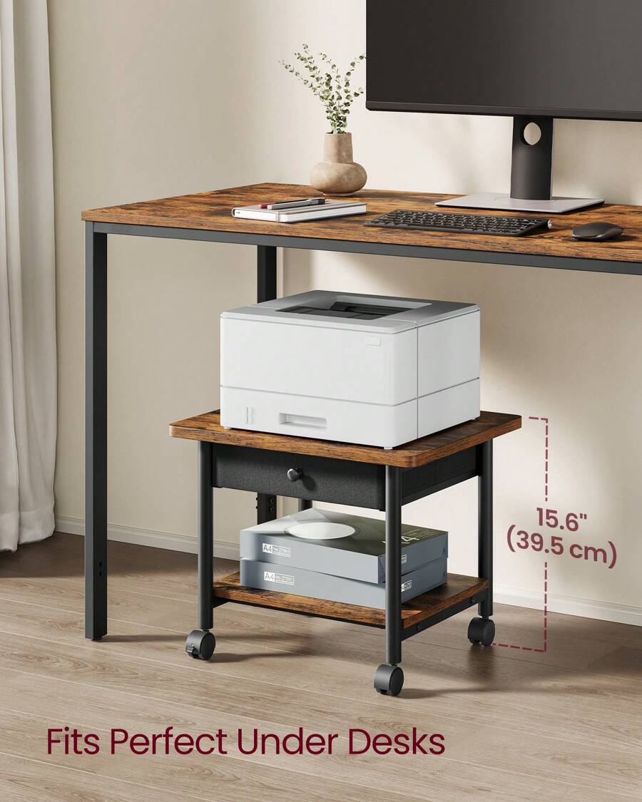 VASAGLE Printer Stand, Under Desk Printer Stand With Wheels, Drawer ...