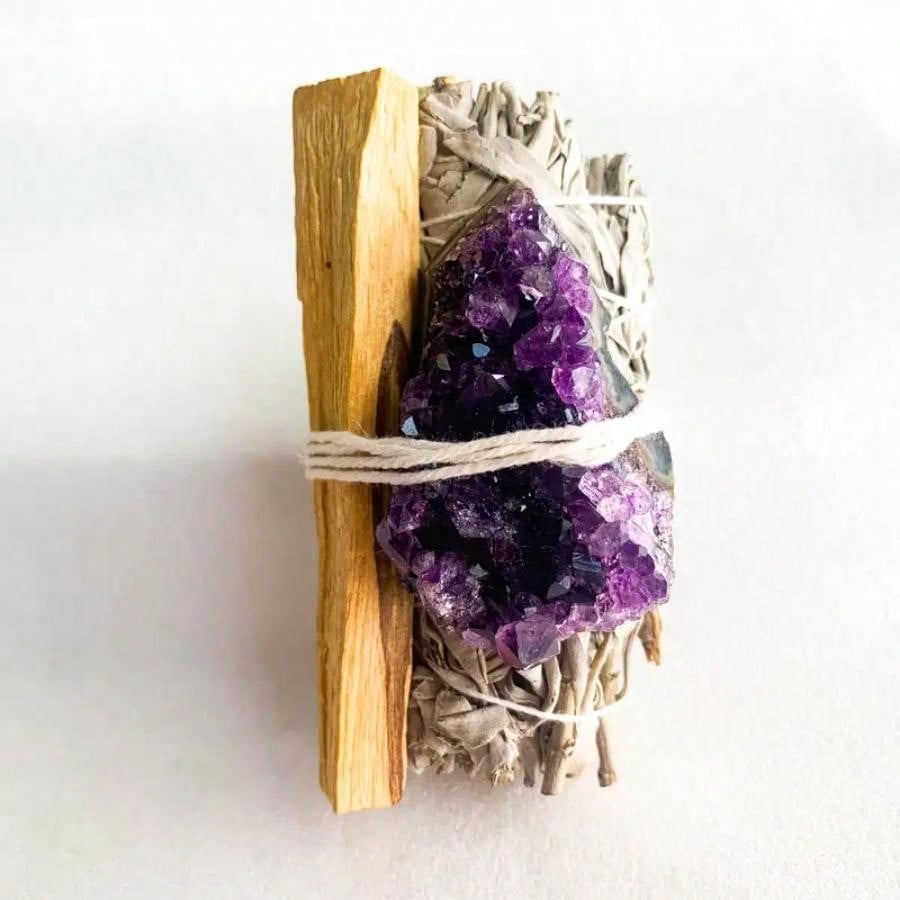 Authentischer 4-zoll Amethyst Kristall Cluster Mit Weißem Salbei ...