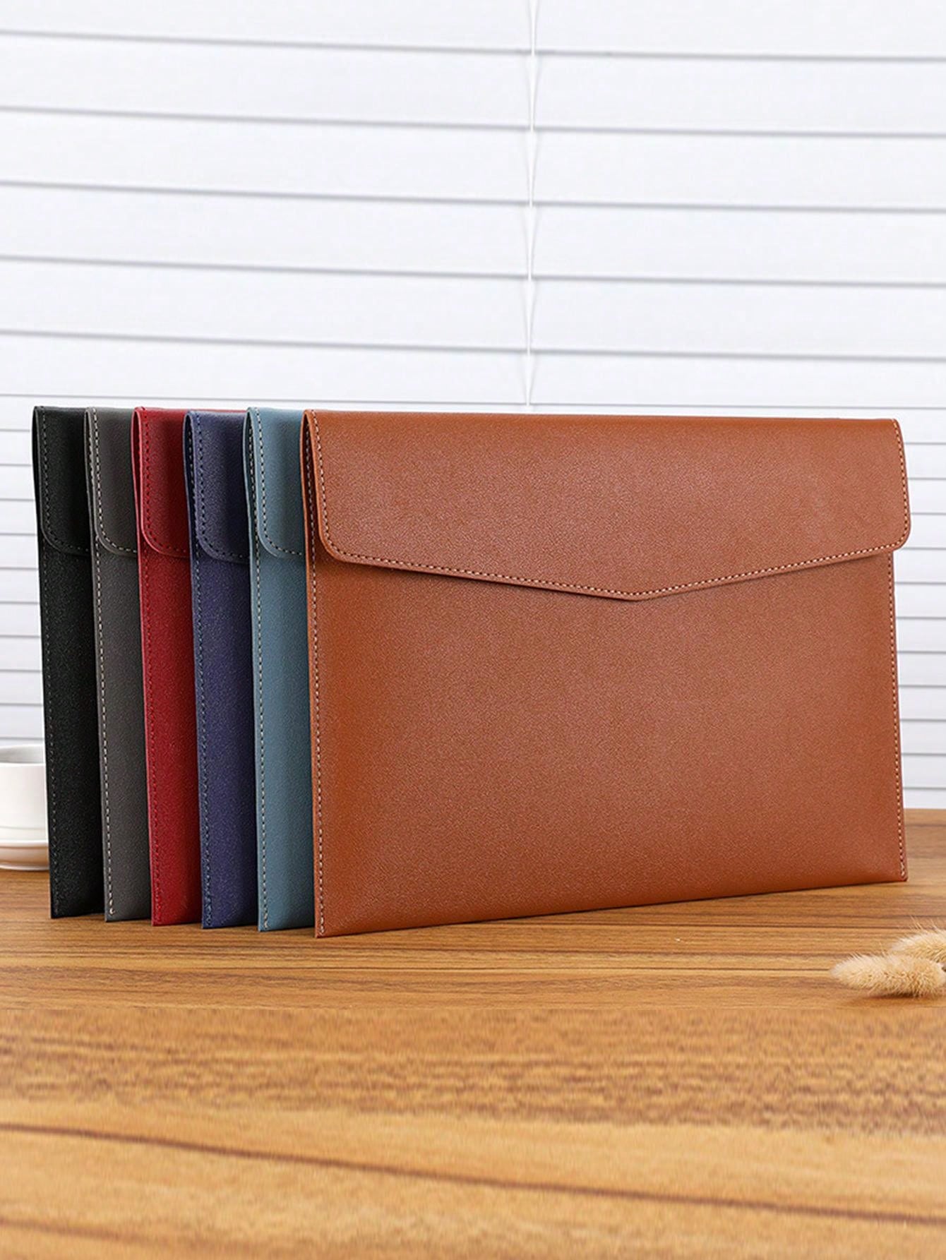 A4 Pu Leather Business Document Bag, Large Capacity Zipper File ...