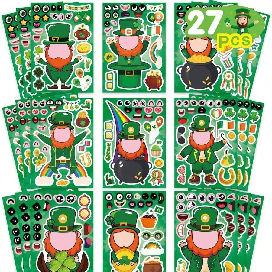 27 Sheets St. Patrick's Day Stickers For Kids Toddlers Make A Face Stickers Saint Patrick Irish ...