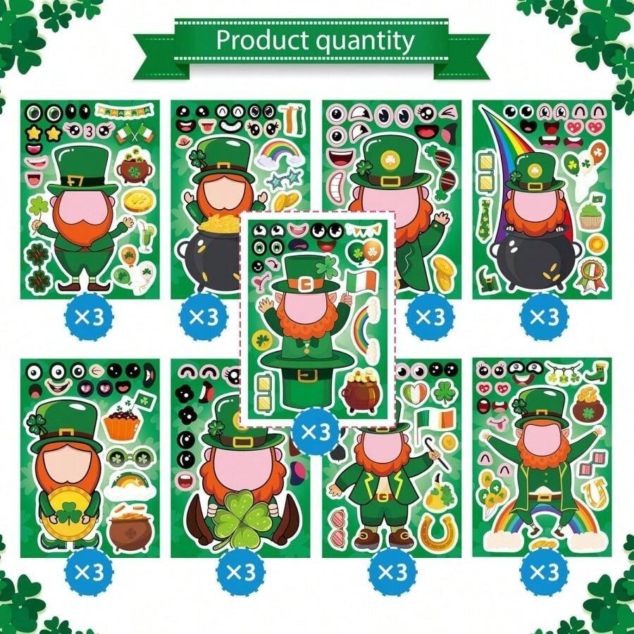 27 Sheets St. Patrick's Day Stickers For Kids Toddlers Make A Face ...
