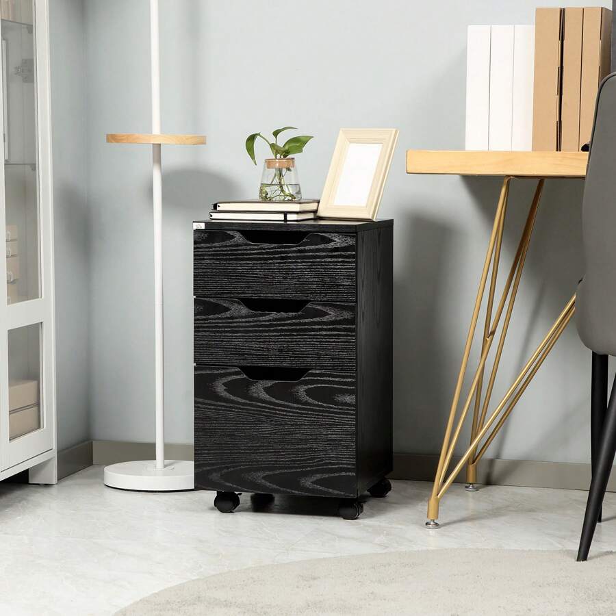 HOMCOM 3 Drawer Office Storage Cabinet, Under Desk Cabinet With Wheels ...