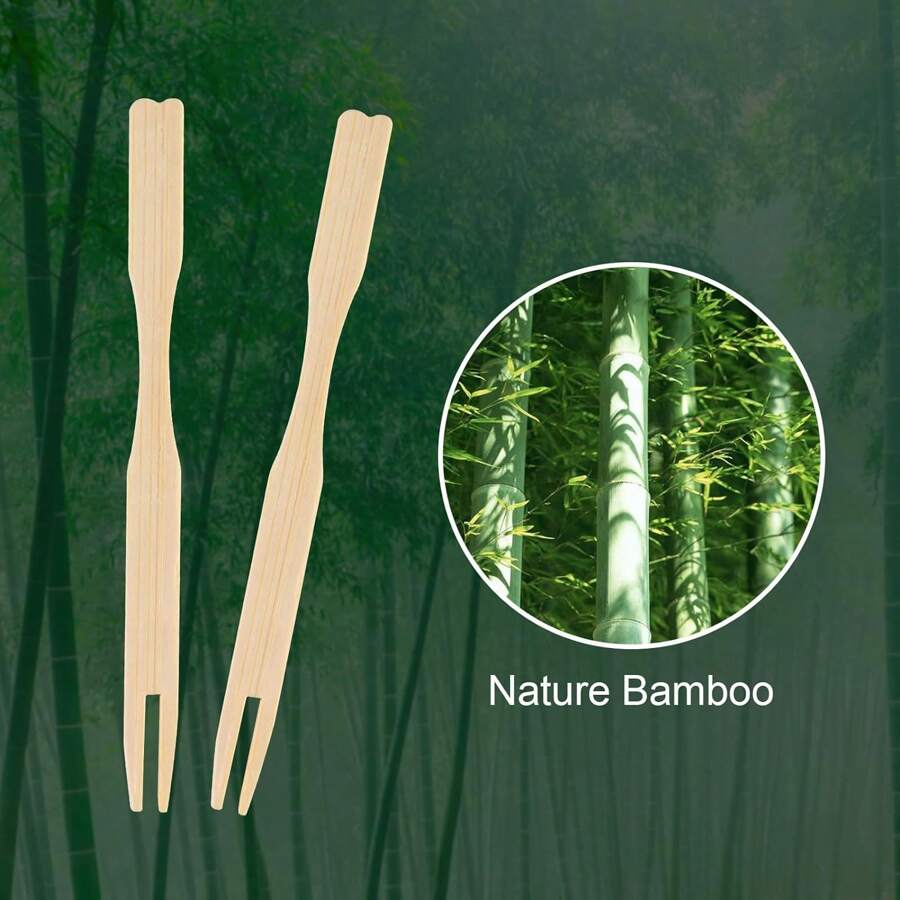 100 Bamboo Appetizer Forks, 3.5" Disposable Bamboo Fork For Charcuterie ...