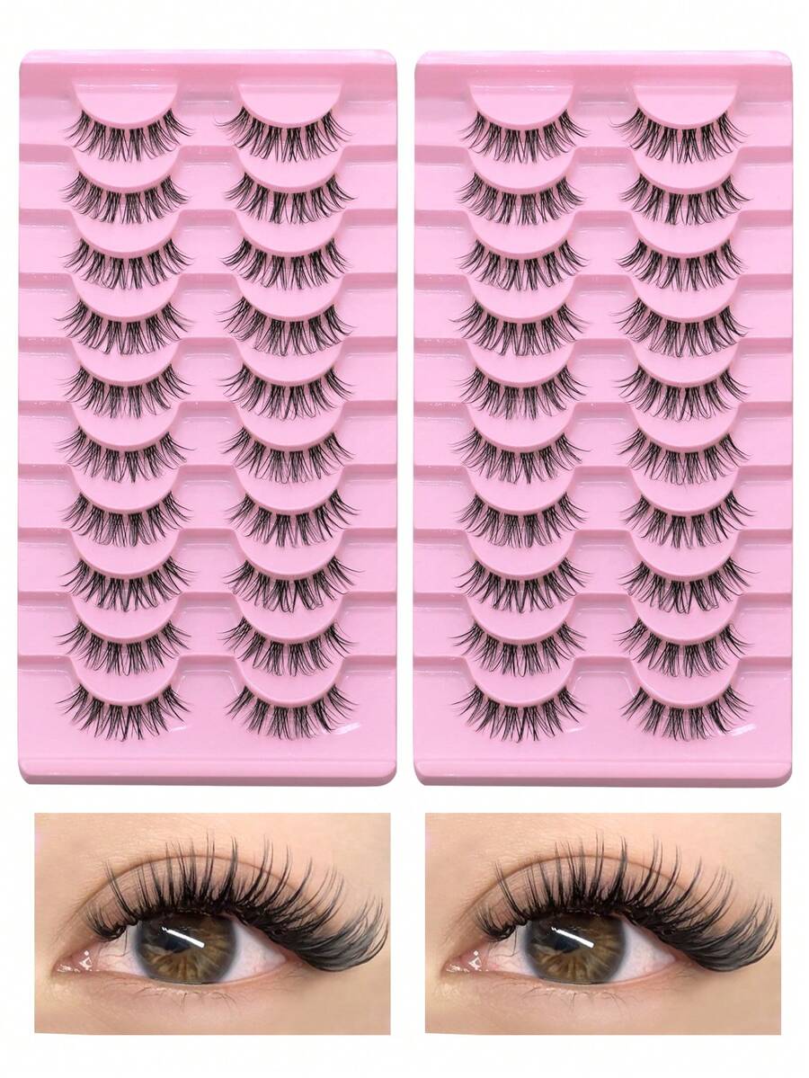 10 Pairs Natural Lashes Clear Band False Eyelashes Fluffy Soft Natural ...