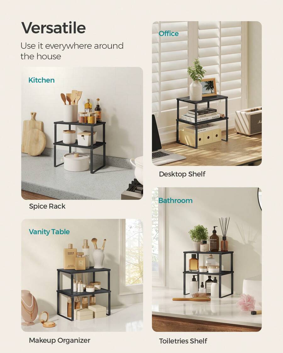 SONGMICS Cabinet Organizer Shelf, Set Of 2 Kitchen Counter Shelves ...