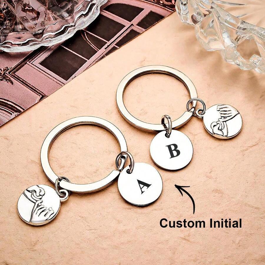 1pc Custom Keychain With Alphabet Name Initial And Promise Gesture ...