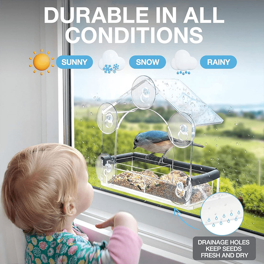 1 Pc Acrylic Window Bird Feeder Detachable Birds Feeders Tray ...