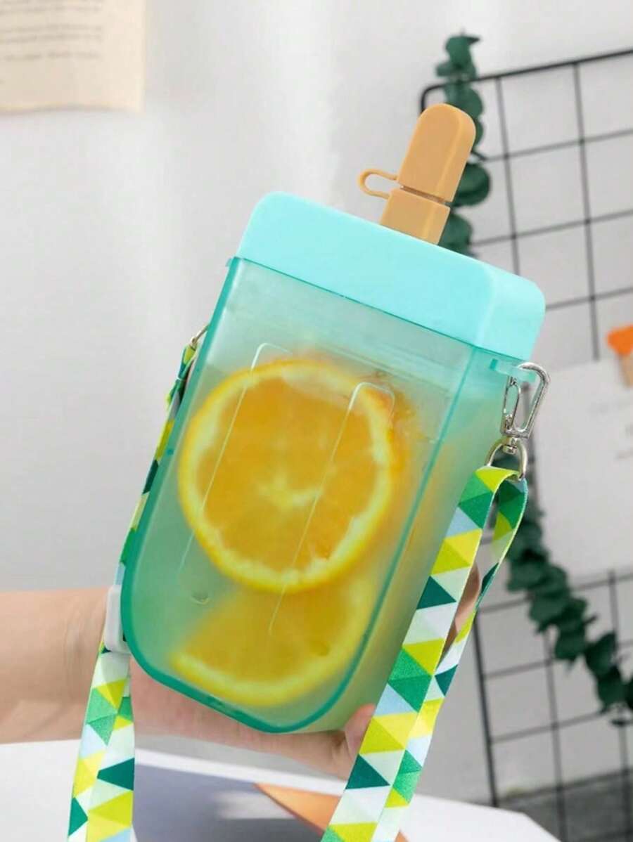 Popsicle Ice Cream Shaped Crossbody Plastic Straw Cup, Simple ... Popsicle Ice Cream Shaped Crossbody Plastic Straw Cup, Simple ...