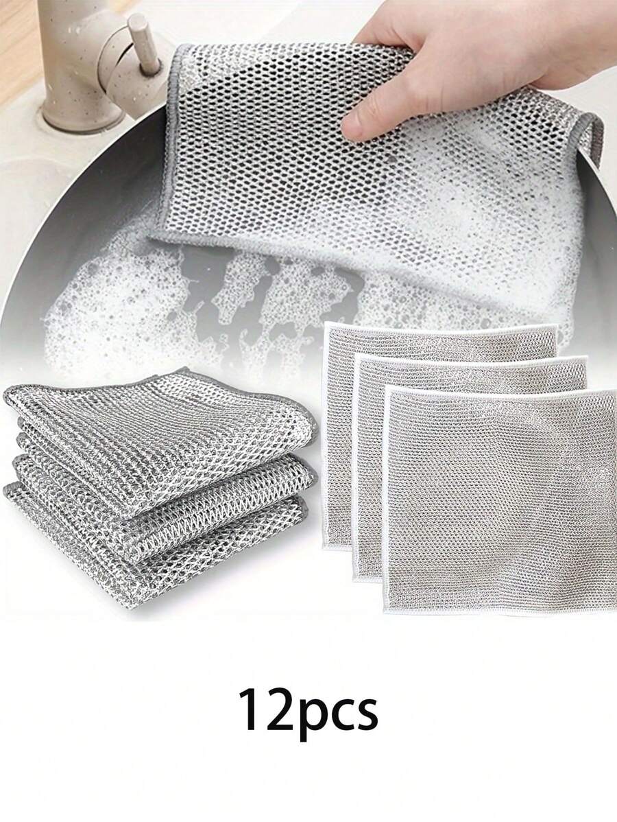 12pcs, Wire Dishwashing Cloth, Mesh Dishcloth For Kitchen Stove ...