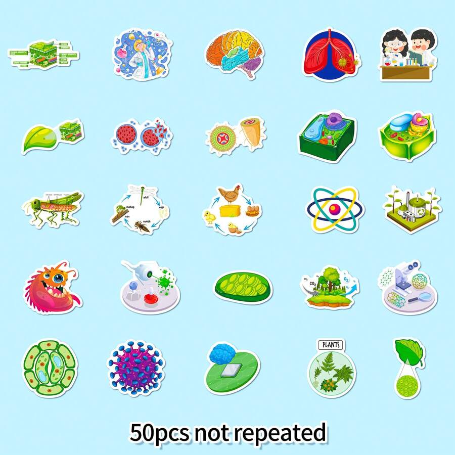 50pcs Cartoon Scientific Experiment & Biology Sticker Decals Graffiti ...