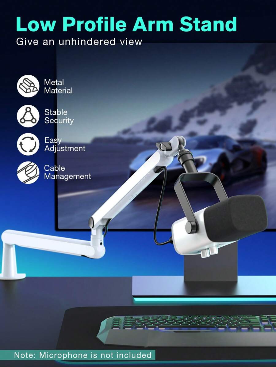 Fifine FIFINE Low Profile Boom Arm Microphone Stand, Adjustable Metal ...